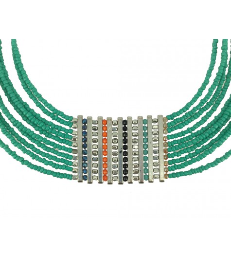 Collier - Multi rangs perles de couleurs et barrettes