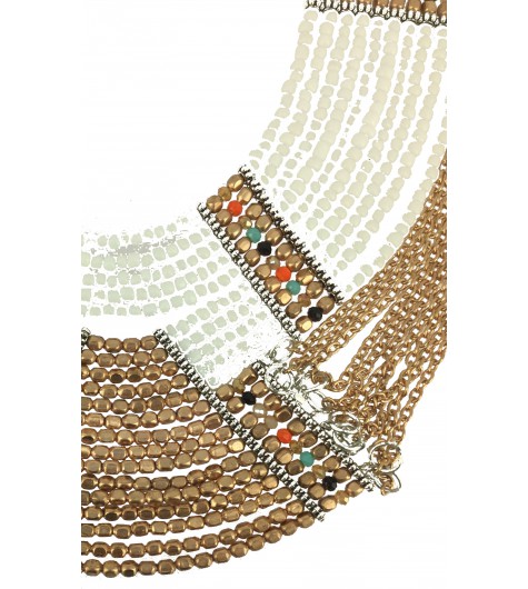 Collier - Multi rangs perles et chaînes colorées.