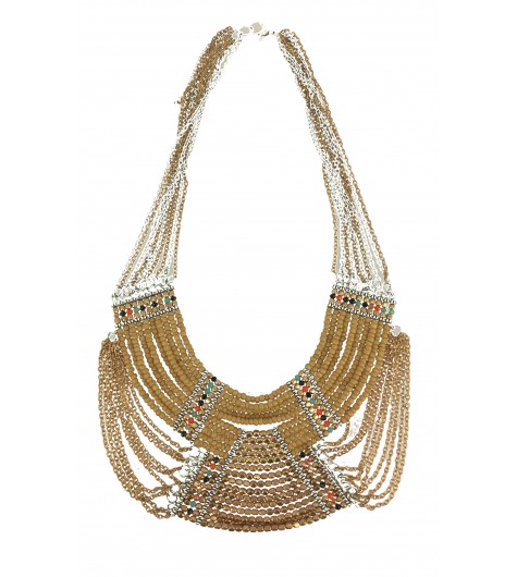 Collier - Multi rangs perles et chaînes colorées.