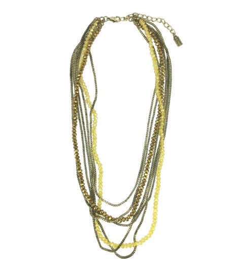 Collier - Multi rang perles facettes et chaînes variées.